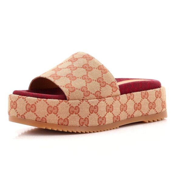 Gucci | Shoes | Gucci Womens Angelina Platform Slide Sandals Gg Canvas ...